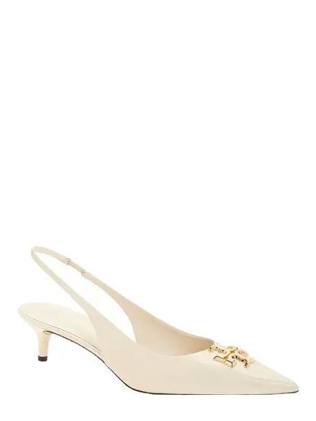 Tory Burch Eleanor Kitten Heel Slingback Pump - Light Cream/gold