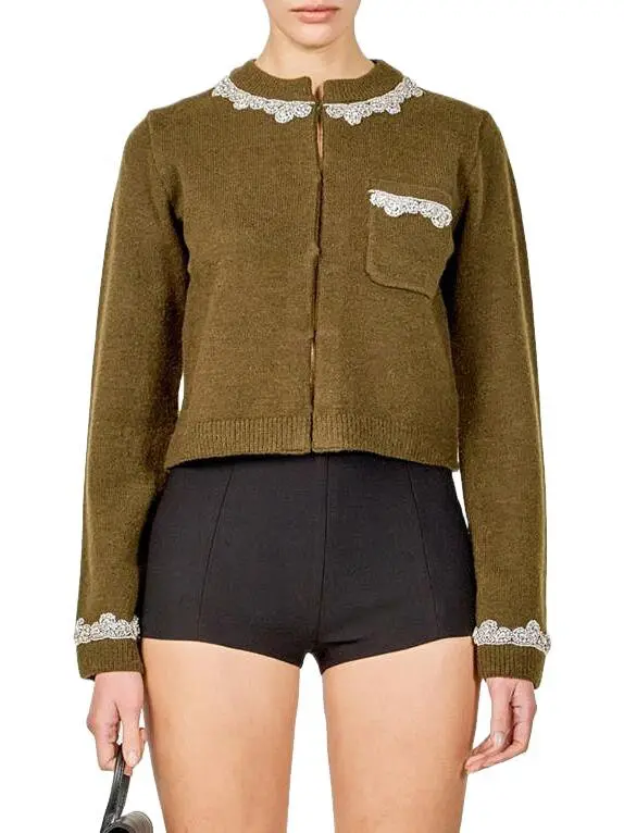 Endless Rose Crystal Embellished Cardigan - Olive
