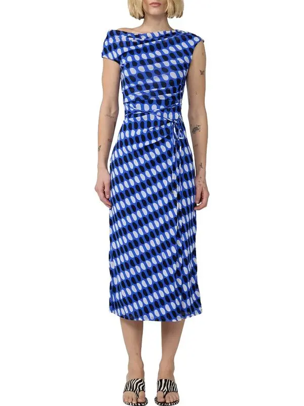 Diane Von Furstenberg Wittrock One-shoulder Mesh Midi Dress - Jelly Dot Aquarius