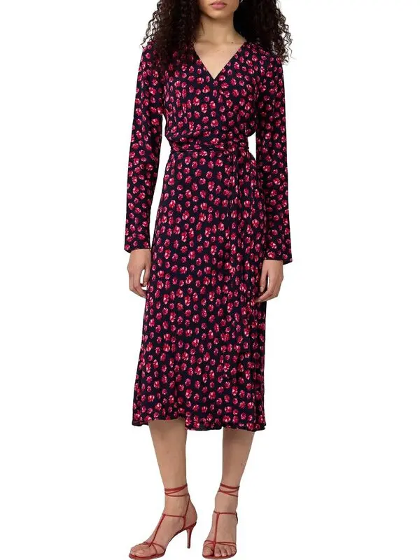 Diane Von Furstenberg Tilly Long Sleeve Floral Print Wrap Dress - Hibiscus Dot Maritime