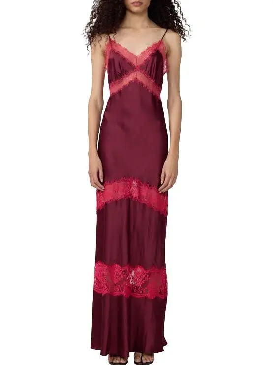 Diane Von Furstenberg Eden Lace-trimmed Satin Slipdress - Cherry Wood