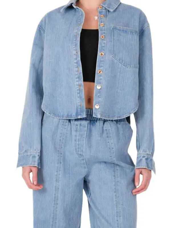 English Factory Cropped Button-up Shirt - Denim