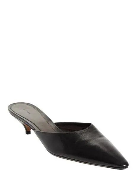 THE ROW Liisa Pointed Toe Kitten Heel Mule - Black