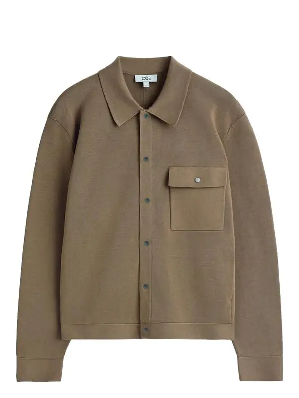 Cos Knitted Cotton Jacket With Chest Pocket - Brown