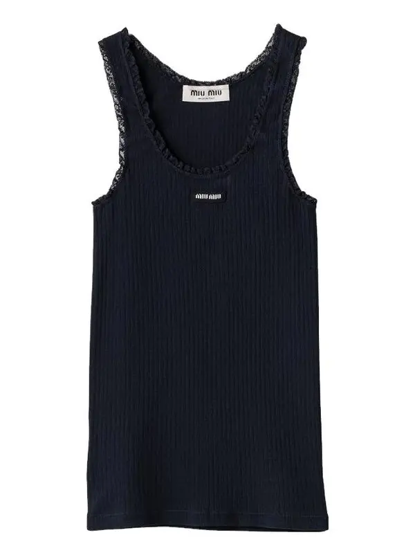 Miu Miu Garment-dyed Cotton Tank Top - Navy