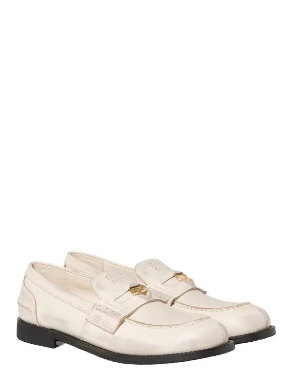 Miu Miu Vintage-effect Leather Penny Loafers - Butter Yellow