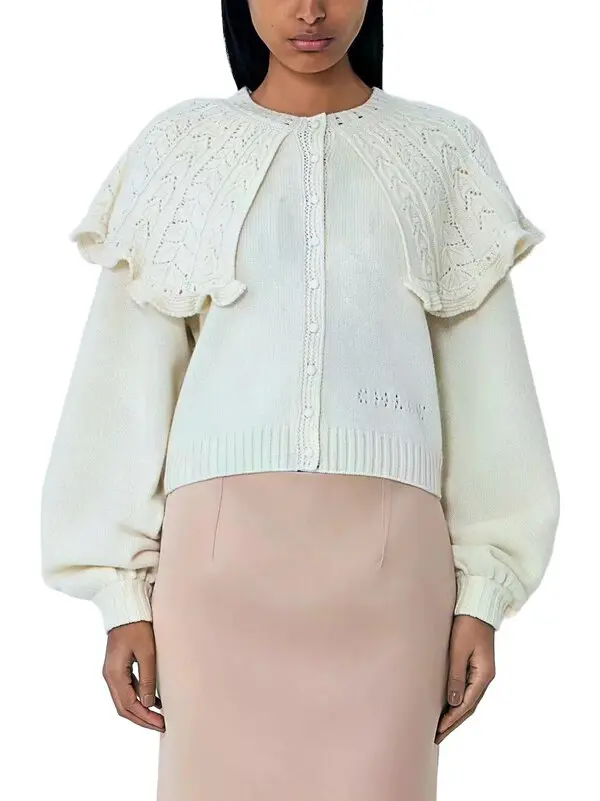 Chloé Cable-knit Ruffled-collar Cardigan - Neutrals