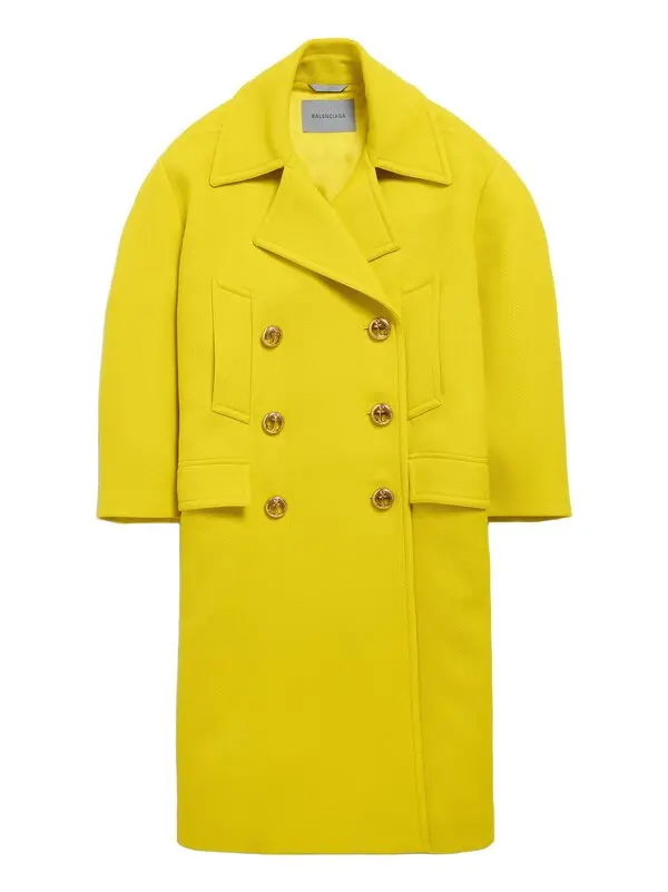 Balenciaga Textured Wool Long Peacoat - Yellow