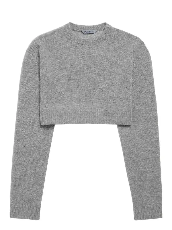 Balenciaga Open-knit Cashmere Cropped Crewneck - Grey & Silver