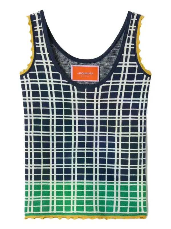 La DoubleJ Check Ribbed Knit Top - Blue