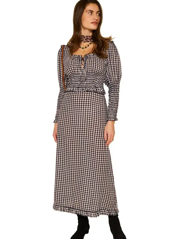 Rixo Bekki French Check Cotton Midi Dress - Navy