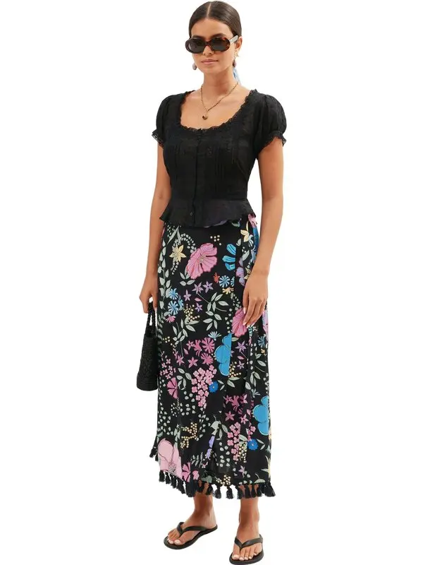 Rixo Floral Parisa Bhatia Skirt - Black