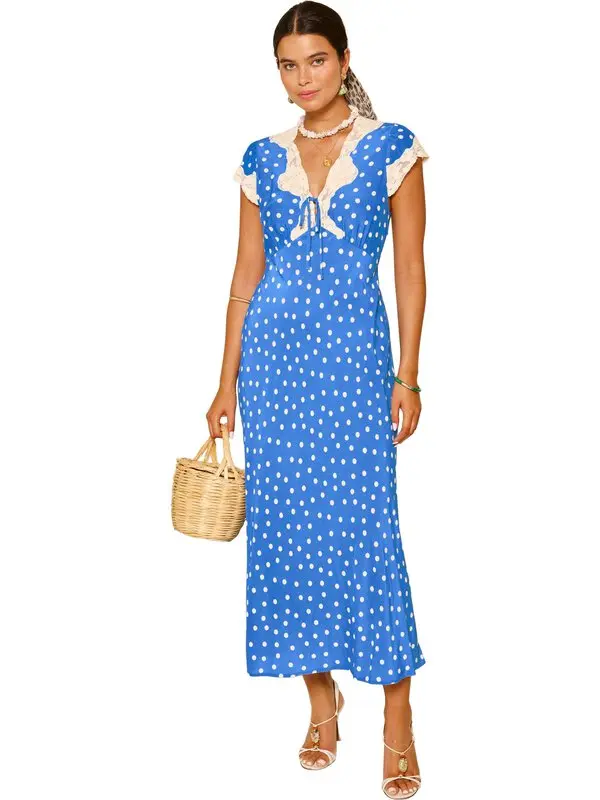 Rixo Amari Bohemia Spot Midi Dress - Blue