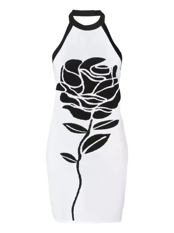 Balmain Rose-intarsia Halterneck Minidress - Black