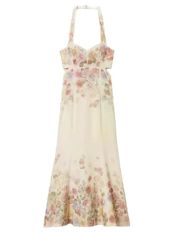 TWINSET Midi Floral-print Cut-out Halterneck Dress - Neutrals