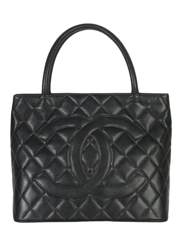 Chanel Vintage Quilted Caviar Medallion Tote - Black