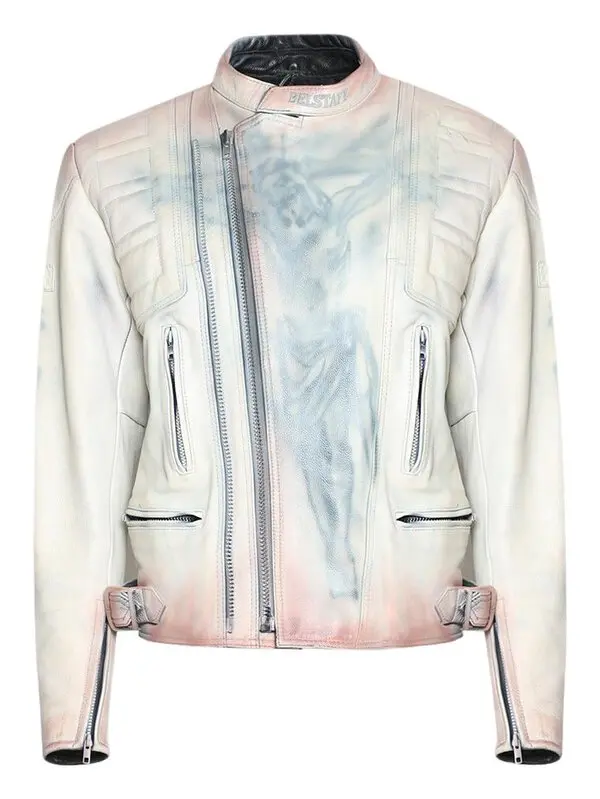 LA MASKARADE Printed Leather Motorcycle Jacket - White