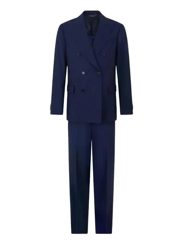 Brooks Brothers Double-breasted Weave Virgin Wool Suit - Blue