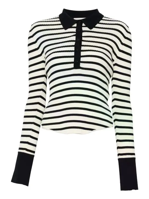 SEMICOUTURE Striped Collared Polo Shirt - Neutrals