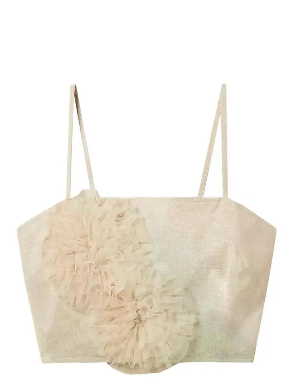 TWINSET Appliqué Floral Crop Top - Neutrals