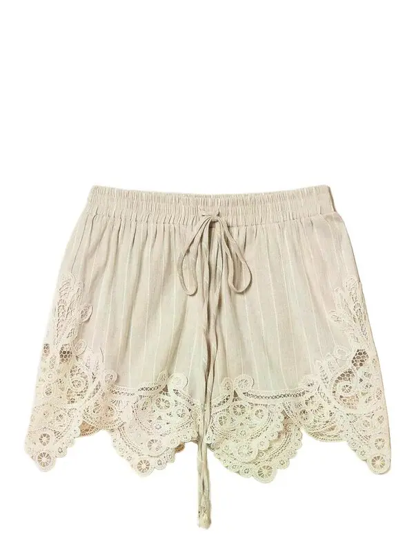 TWINSET Striped Shorts With Lace Detail - Neutrals