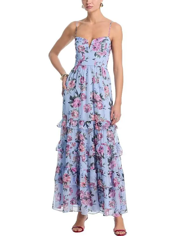 Aqua Mixed Floral Tier Maxi Dress Exclusive - Blue Multi