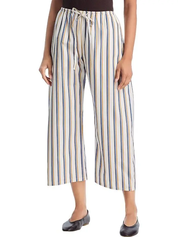 LESET Yoshi Stripe Crop Drawstring Pants - Parchment/chocolate/blue