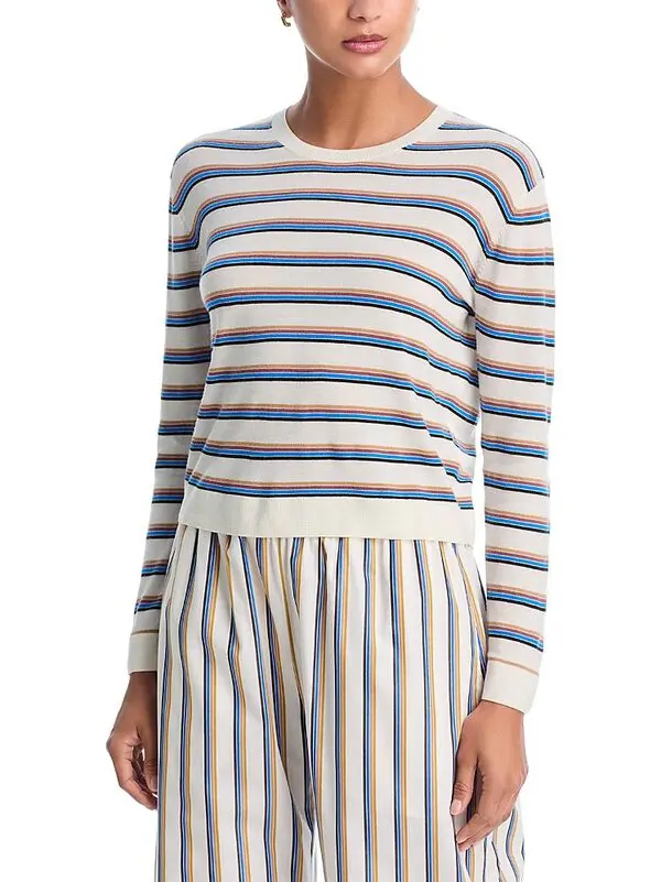 LESET James Striped Wool Crewneck Sweater - Parchment/chocolate/blue