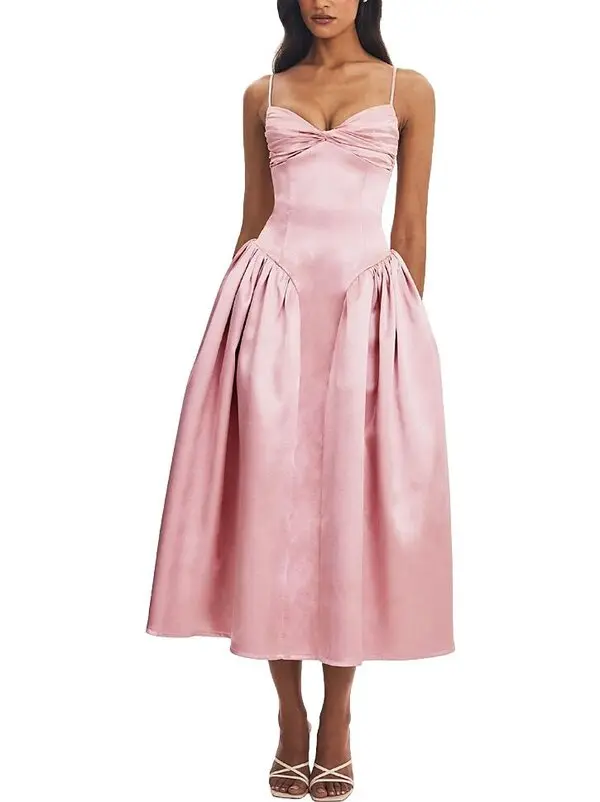 MISS CIRCLE Tullia Satin Ruched Midi Dress - Rose Pink