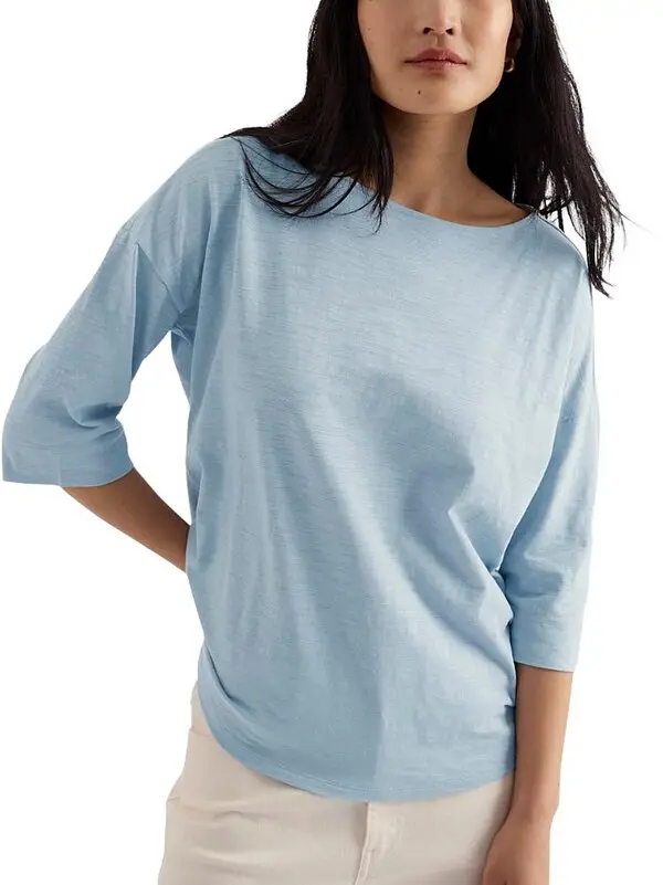 SEASALT CORNWALL Tremayne Quay 3/4 Sleeve Striped T-shirt - Blue Fog