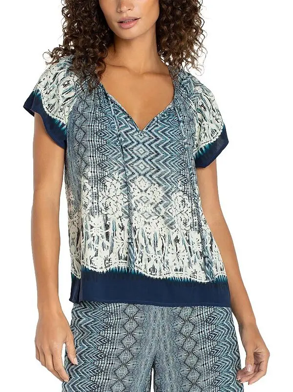 LIVERPOOL Short Sleeve Woven Top - Nomad Ikat Print