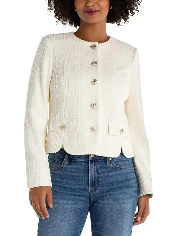 LIVERPOOL Collarless Boucle Jacket - Cream Boucle