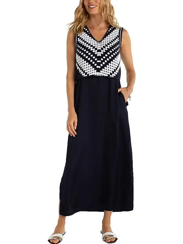 LIVERPOOL Sleeveless Lace Woven Dress - Navy/ White