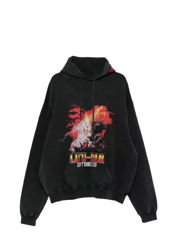 LỰU ĐẠN Graphic-print Oversized Hoodie - Black