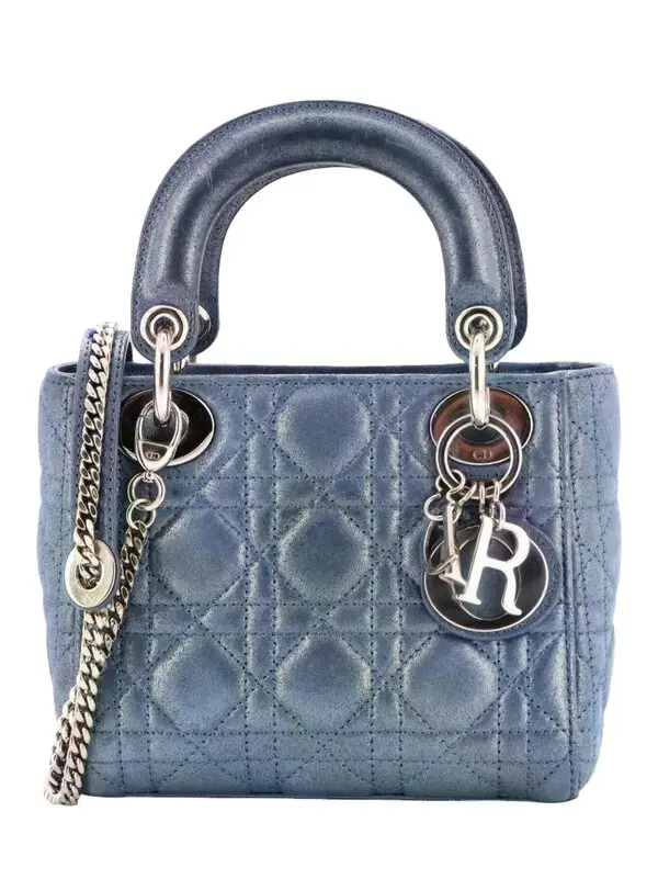 Dior Lady Chain Bag Cannage Quilt Iridescent Leather Mini Satchel - Blue
