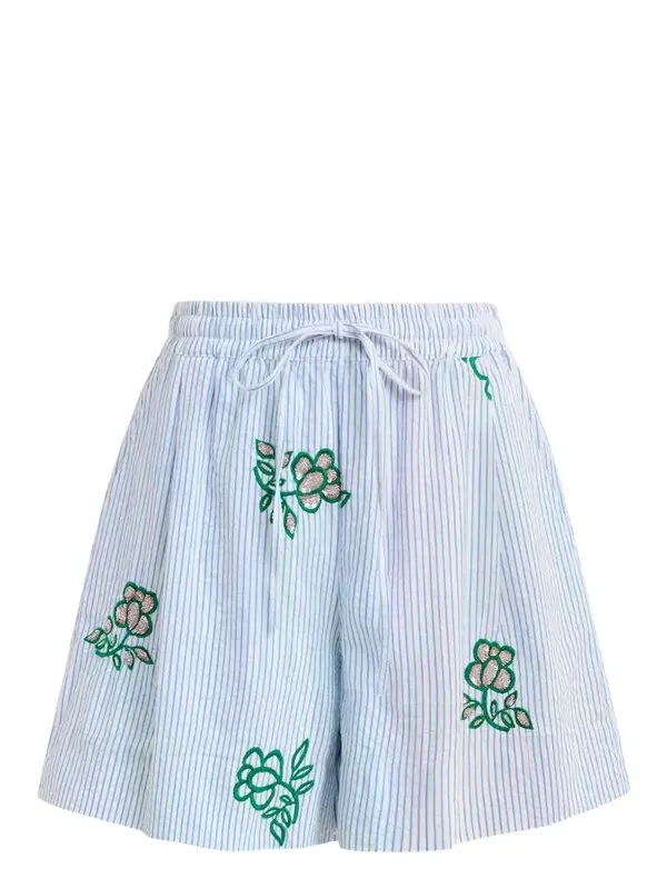 Essentiel Antwerp Striped Embroidered Shorts - Blue