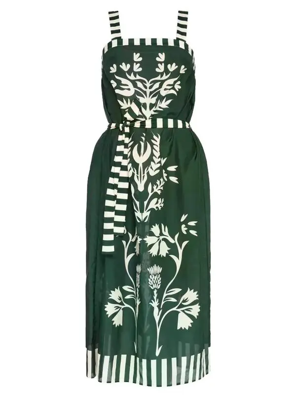 ERES Lakshya Floral-print Striped Midi Dress - Green