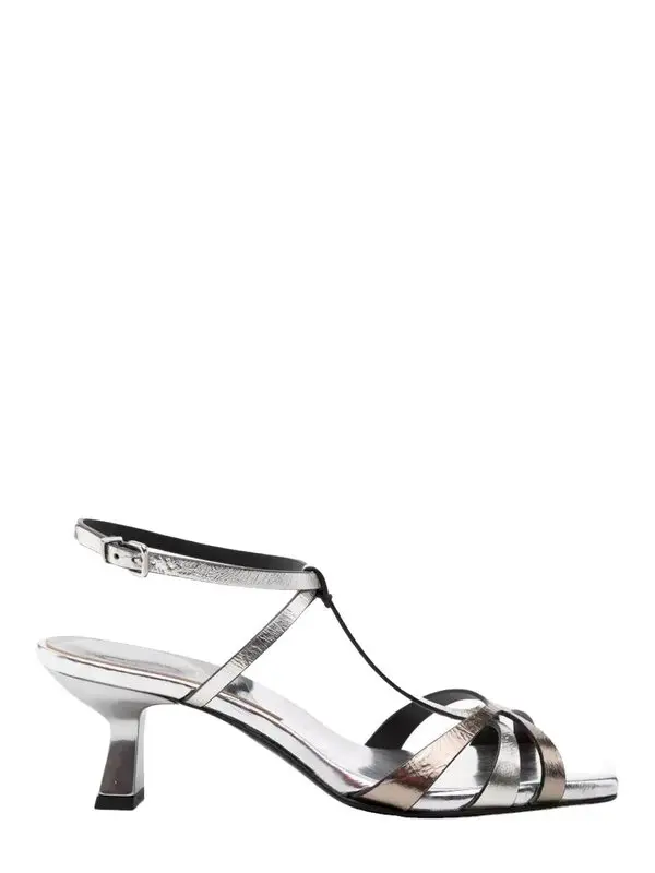 DONNARÌ Leather T-strap Sandals - Silver