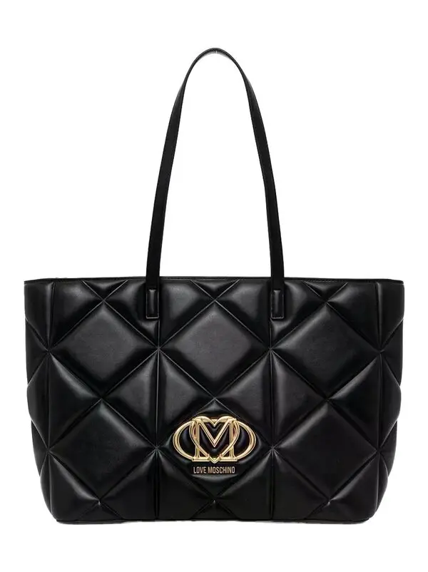 Moschino Quilted Tote Bag With Logo Plaque - Black