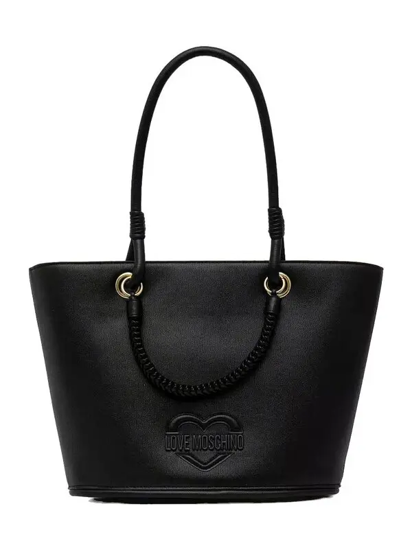 Moschino Braided-handle Heart-detail Tote Bag - Black