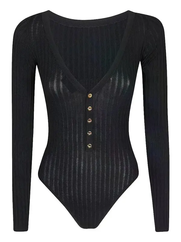 Elisabetta Franchi Buttoned Long-sleeve Bodysuit - Black