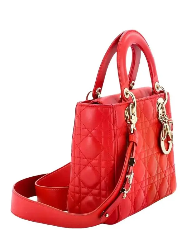 Dior My Lady Cannage Quilt Lambskin Satchel - Red