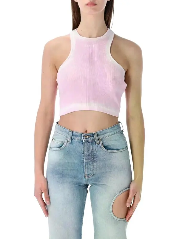 Off-White Ribbed Crop Top - Pink
