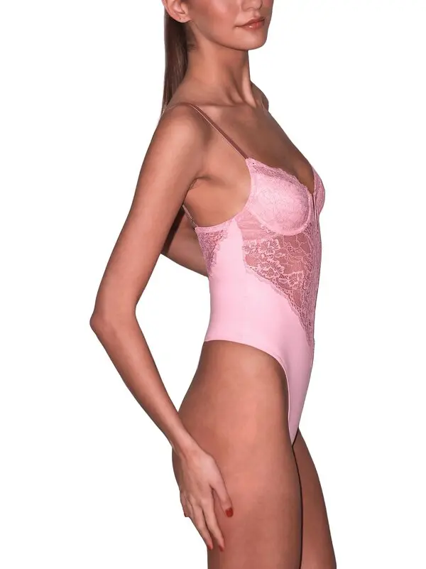 FLEUR DU MAL Bianca Lace Bodysuit - Pink Lady