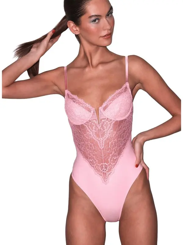 FLEUR DU MAL Bianca Lace Bodysuit - Pink Lady