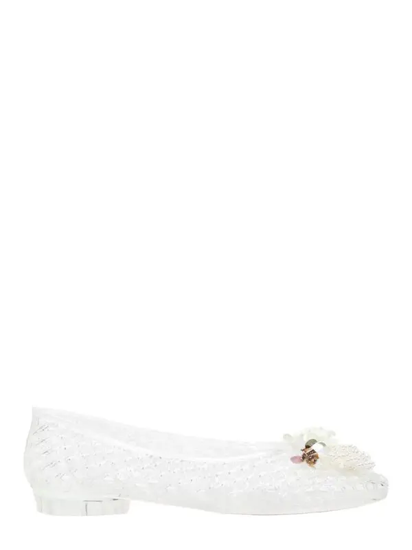 HEAVENLY JELLY Floral Appliqué Ballet Flats - White