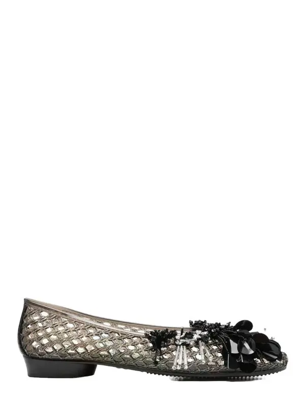 HEAVENLY JELLY Floral Embellished Ballet Flats - Black