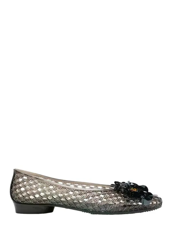 HEAVENLY JELLY Flower Embellishment Woven Ballet Flats - Black