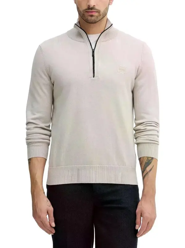 BOSS Mock Neck Zip Sweater - Neutrals