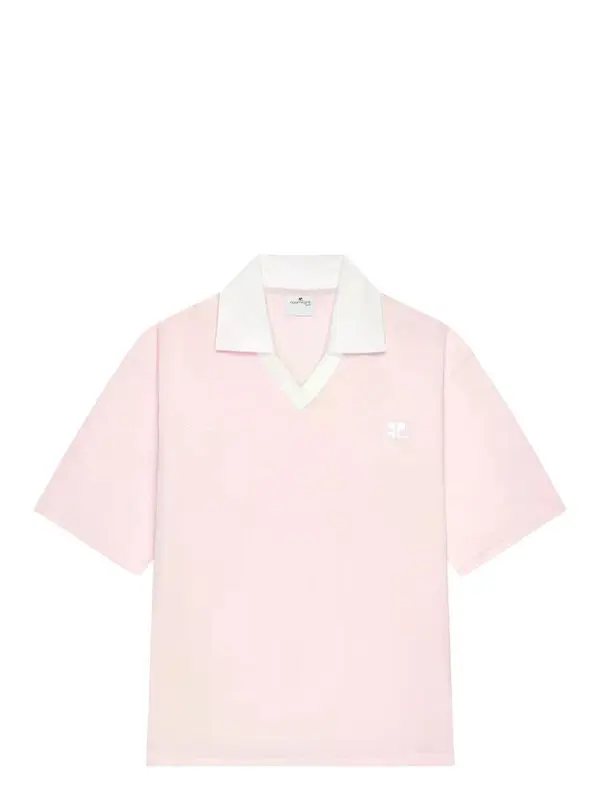 COURREGES V-neck Logo Polo Shirt - Pink